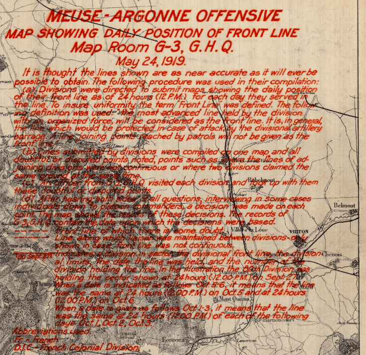 Meuse-Argonne Offensive 1:80,000 Front Line Progression Battle Map ...