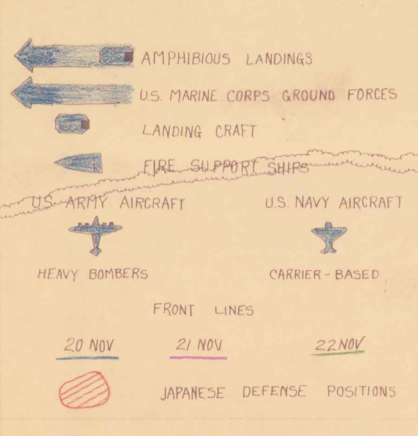 Tarawa (Betio Island) Hand Drawn 1943 Assault Battle Map – Battle Archives
